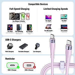 Nillkin USB C to USB C Cable, [Liquid Silicone, 4FT], 60W Type C Fast Charging Cable for iPhone 15/15 Pro/15 Plus/15 Pro Max, Samsung Galaxy S23, iPad Pro 2021, iPad Air 4, MacBook Pro 2020 Purple
