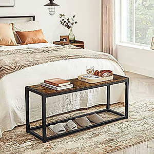 VASAGLE Dining Bench, Kitchen Table Bench, Entryway Bench, for Dining Room, Industrial, 42.5 x 12.8 x 18.2 Inches, Rustic Brown and Black UKTB035B01