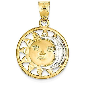 IceCarats 14K Yellow Gold Sun Crescent Moon Necklace Charm Pendant Celestial Jewelry 26mm x 17mm Only