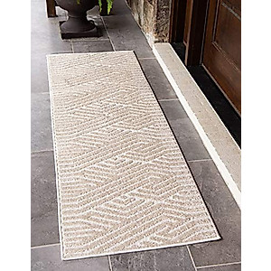 Unique Loom Sabrina Soto Outdoor Collection Modern, Vibrant, Carved Area Rug, 2 ft x 6 ft, Beige