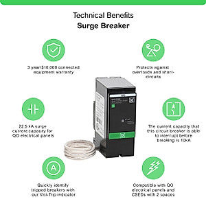 Square D - QO2175SB QO SurgeBreaker, Surge Protection Device, 22.5kA, 120/240V, 1-Phase, 3-Wire