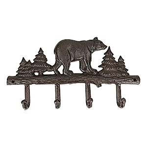 Ebros Gift Cast Iron 11.75" Long Rustic Forest Black Bear Strolling by Pine Trees Forest 4-Pegs Wall Hook Western Bears Hunting Cabin Lodge Country for Coat Hat Clothing Leash Keys (1)