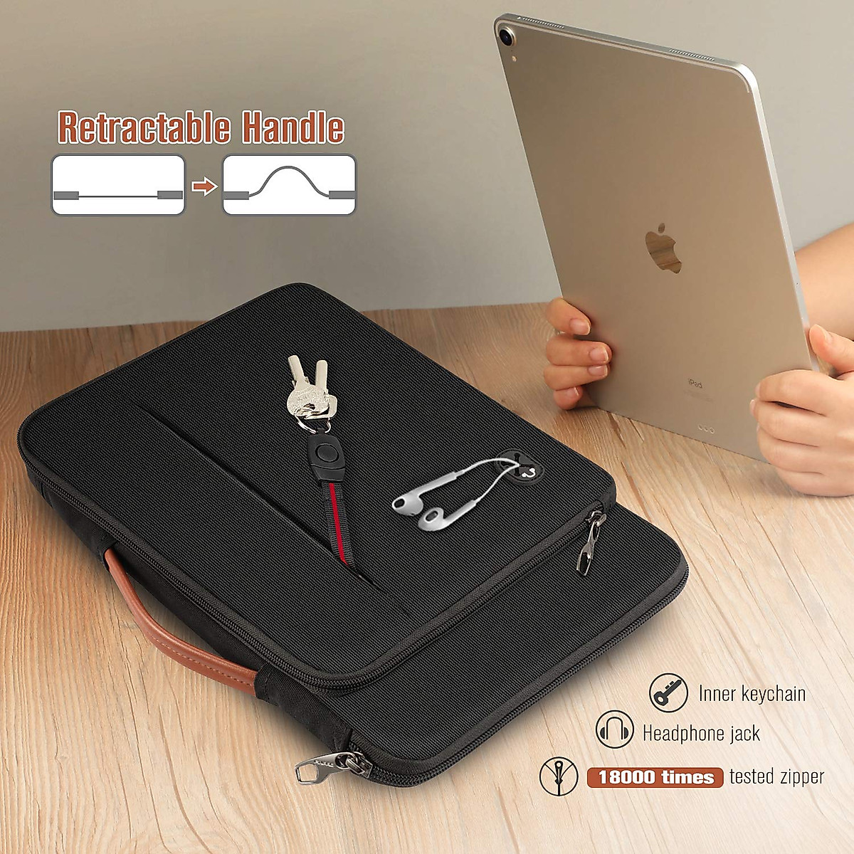 FINPAC 12.9-13 Inch Tablet Laptop Sleeve Case, Briefcase Shoulder Bag for MacBook Pro 14, iPad Pro 12.9 2018-2022, MacBook Air 13 2018-2022, MacBook Pro 13 2016-2022, Surface Laptop Go, Black