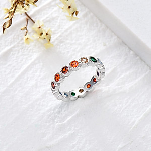 MBSUUH Chakra Ring 925 Sterling Silver Heart 7 Colorful Chakra Rainbow Ring for Women