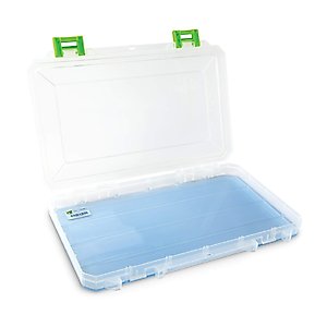 Lure Lock LL1T-1101 Large Thin Box - 1Cavity w/Ocean Blue Tak Logic Liner, Clear w/Green Accent