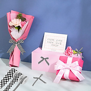 3 Rolls Black Grosgrain Ribbon White Checkered Printed Ribbon, Crafts Racing Car Theme Printed Checkered Ribbon, Plaid Buffalo Ribbon, for Racing Car Party DIY Wreath Decorations