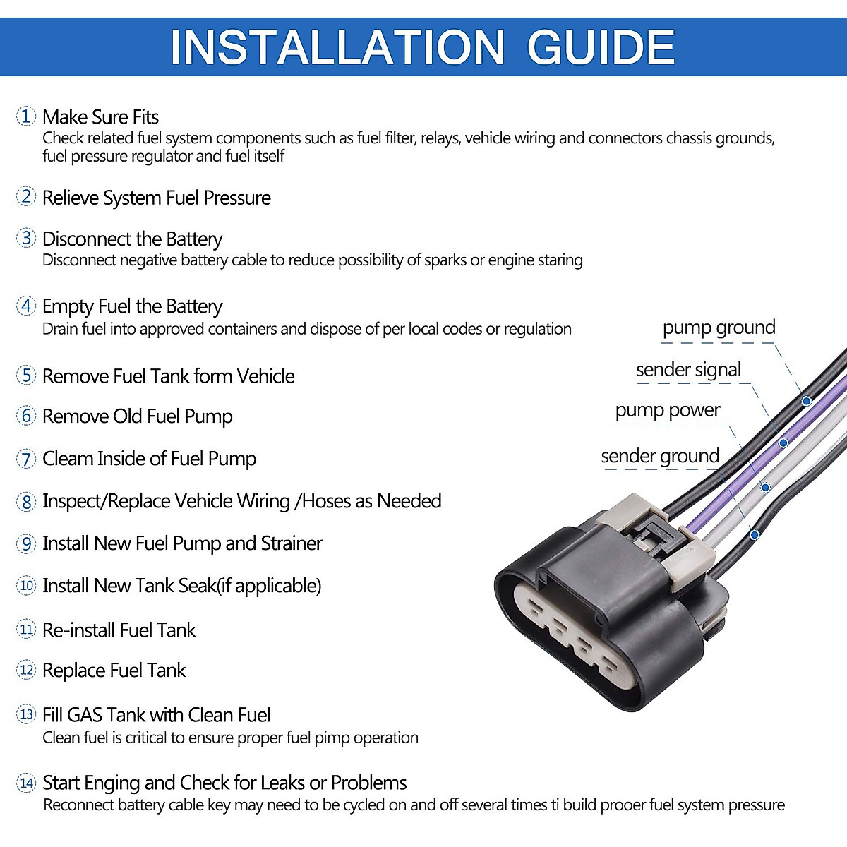 FAERSI Fuel Pump Assembly w/Sensor Replace# E3508M Compatible with 2000-2003 Chevy Tahoe & GMC Yukon 2002 2003 Cadillac Escalade 5.3L 6.0L 4.8L 5.3L
