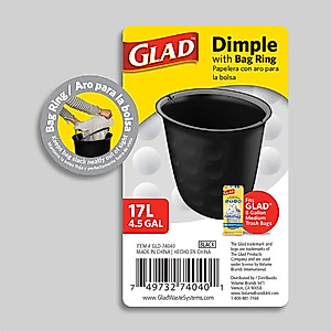 Glad Dimple Oval Trash Can Waste Bin 17L with Bag Ring, Black