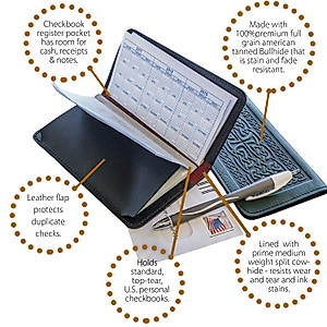 Oberon Design Cloud Dragon Embossed Genuine Leather Checkbook Cover, 3.5x6.5 Inches, Red, Made in the USA