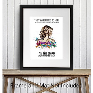 They Whispered to Her You Cannot Withstand The Storm She Whispered Back I Am The Storm Wall Art Decor - Positive Motivational Inspirational Quote - Encouragement Gifts for Women - Boho Dragonfly Print