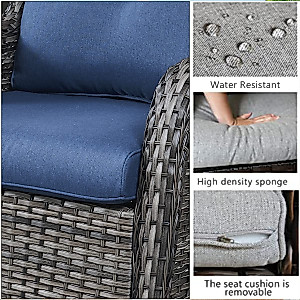 HUMMUH Patio Furniture with Fire Pit 4 Pieces Wicker Outdoor Sectional Couch with Patio Swivel Rocking Chairs,Propane Fire Pit Conversation Set for Patio Garden,Backyard,Deck