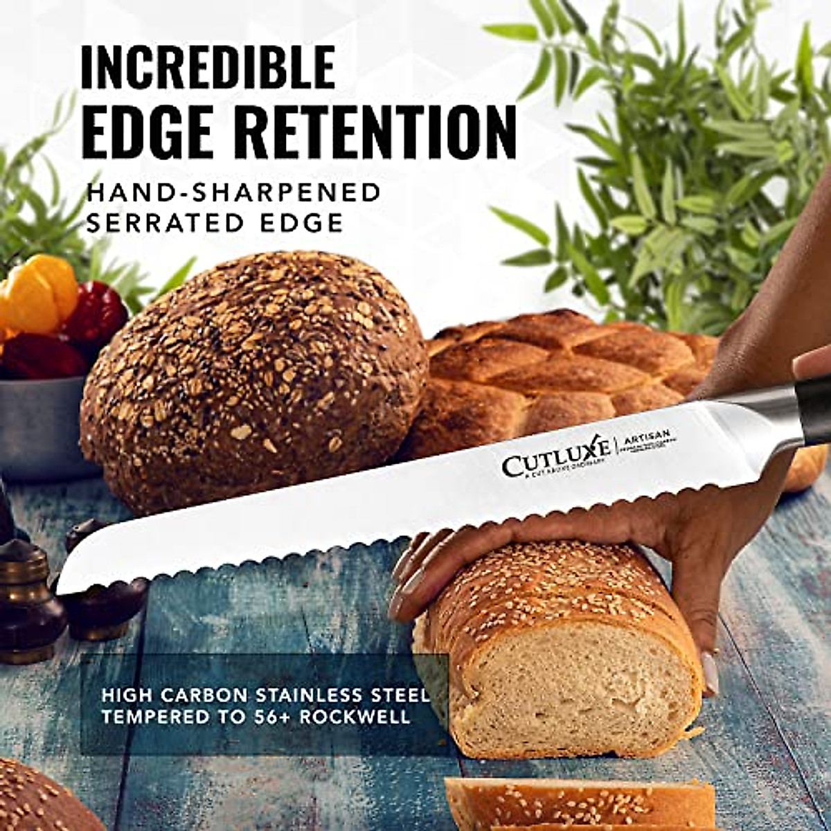 Cutluxe Bread Knife – 10" Serrated Edge Knife for Homemade Bread – Forged High Carbon German Steel – Full Tang & Razor Sharp – Ergonomic Handle Design – Artisan Series