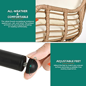 YITAHOME Outdoor Narrow Egg Chair, Patio Wicker Basket Chair with 370lbs Capacity Indoor Egg Chairs with Stand & Cushion Cocoon Chair for Bedroom, Patio, Balcony (Beige)