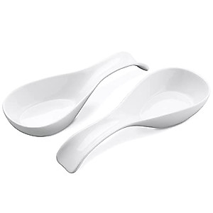 Yedio Porcelain Spoon Rest for Cooking, 2 Piece White Spoon Holder for Kitchen Counter, 9.5 Inch Large Spoon Rest for Cooktop