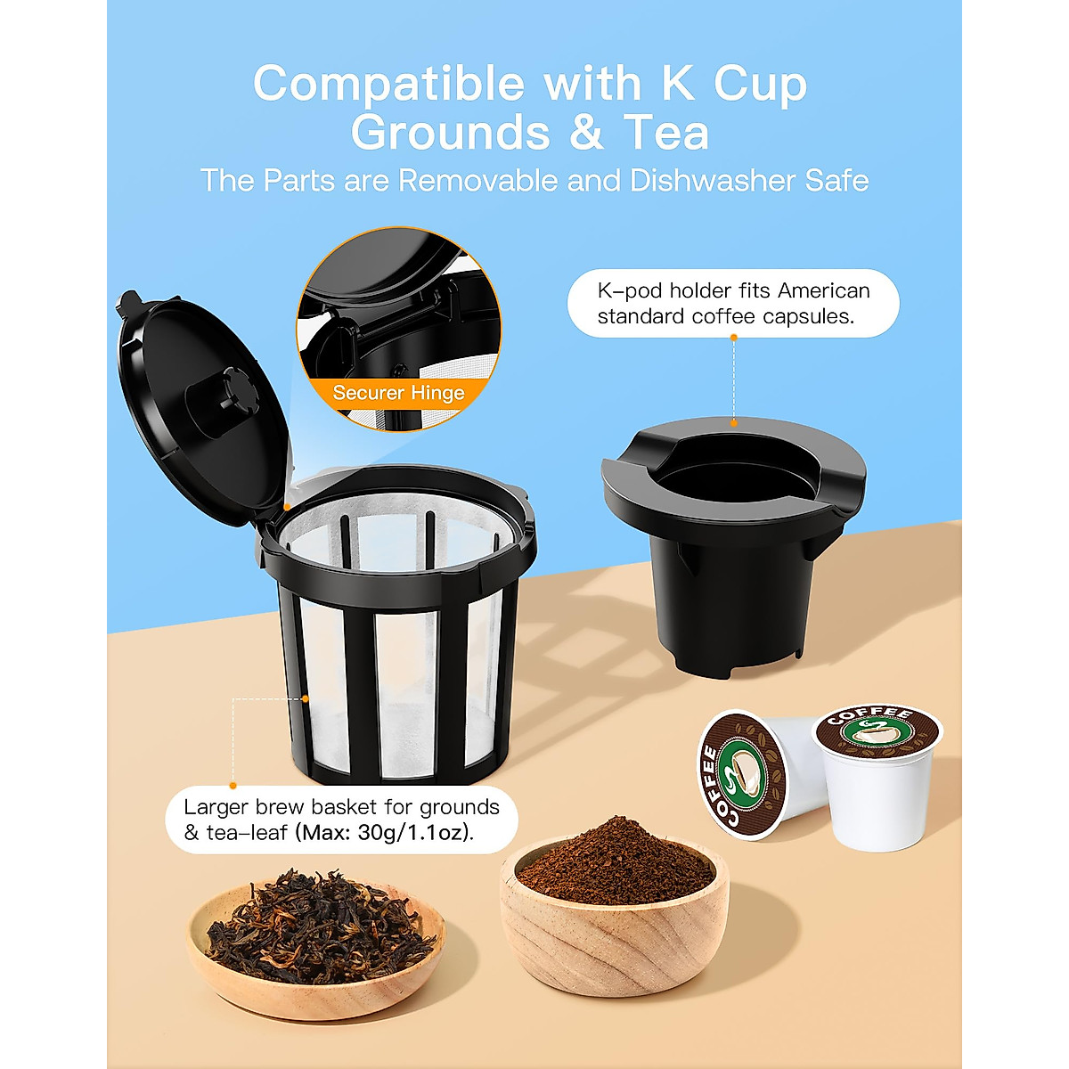 Tastyle Single Serve Coffee Maker, Iced and Hot Coffee Brewer for K Cup & Ground Coffee, with Removable 40 oz. Water Reservoir, 6 to 24 oz. Brew Sizes, Includes Bold & Descale Settings, Black