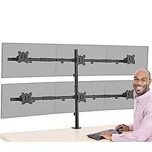 Stand Steady Clamp-On 6 Monitor Mount Desk Stand | Height Adjustable Monitor Stand with Full Articulation VESA Mount | Fits Most LCD/LED Monitors 17-27 Inches | Six Monitor Arm (Black)