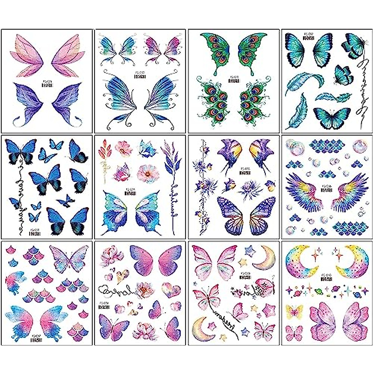Konsait 12 Sheets Glitter Butterfly Temporary Tattoos for Women Girls Butterfly Face Tattoos for Women Eye Sticker Fairy Makeup Kids Tattoos Temporary For Girls Fairy Princess Party Favors