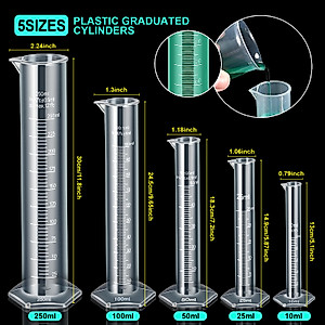 Plastic Graduated Cylinders& Plastic Beakers,Teenitor 5pcs Plastic Graduated Cylinders 10ml 25ml 50ml 100ml 250ml & 5pcs Plastic Beakers 50ml 100ml 250ml 500ml1000ml Clear 10pcs