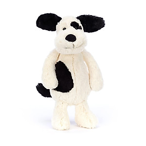 Jellycat Bashful Black and Cream Puppy Stuffed Animal Plush Dog, Medium, 12 inches
