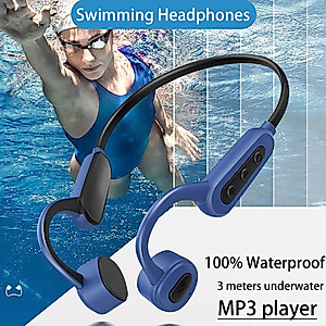 Bone Conduction Headphones Waterproof Headphones for Swimming - Bluetooth MP3 Player Wireless IPX8 Sport Earphones Open Ear 16GB with Mic Noise Cancelling for Running Diving Underwater Gym Spa