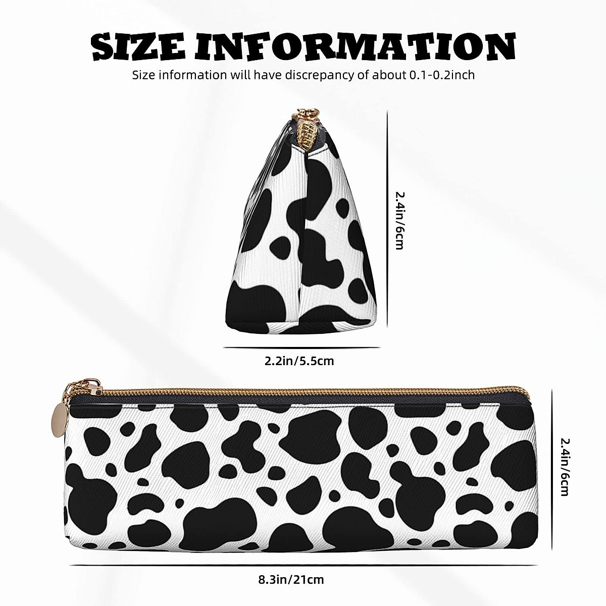 Ykklima Cow Print Texture Leather Pencil Case Zipper Pen Makeup Cosmetic Holder Pouch Stationery Bag for School, Work, Office