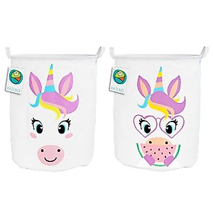KAZULO Unicorn Hamper Set, Large Round Unicorn Laundry Baskets, kids Hampers laundry Girls, Girls Storage Box Unicorn, Child Laundry Set, Kids Basket (Watermelon Unicorn Bundle)
