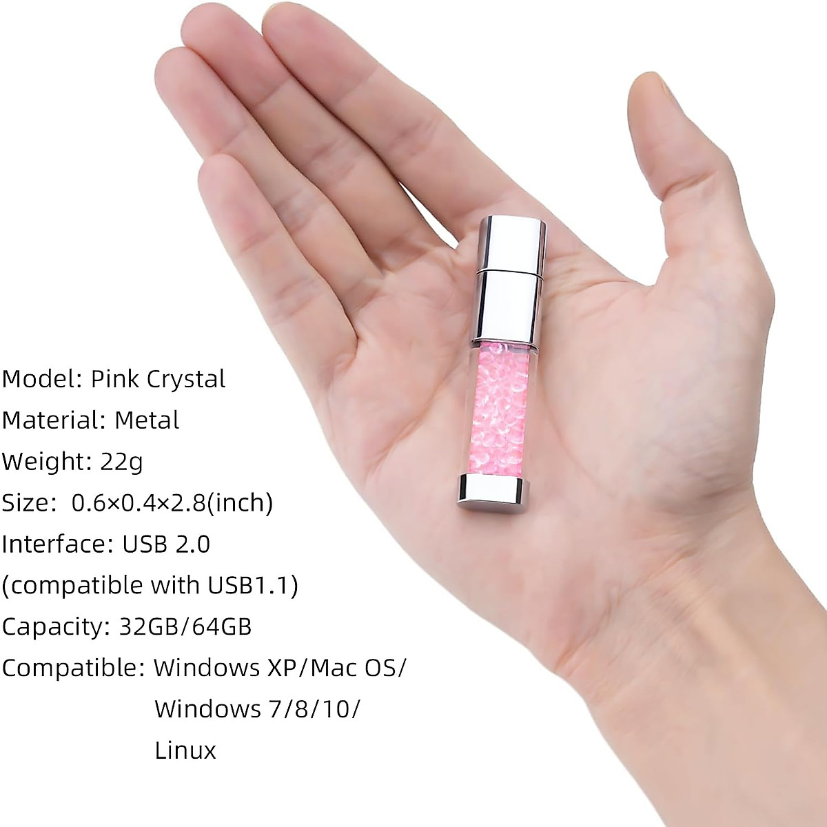 USB Flash Drive 32GB, BorlterClamp Cute Pink Crystal Thumb Drive Novelty Pen Drive Memory Stick