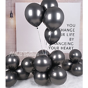 AULE Black Metallic Balloons 12 inch 50 Pcs Black Latex Balloons Chrome Helium Shiny Thicken Balloon Perfect Party Decoration for Happy Birthday Bridal Shower Graduation