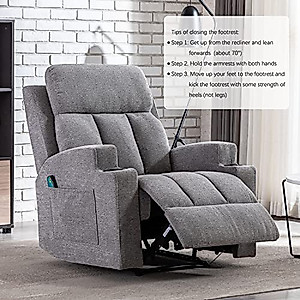 ANJ HOME Manual Massage Recliner Chairs with Heat for Living Room, Overstuffed Breathable Fabric Reclining Chair with Side Pockets and Cup Holders, Single Sofa Home Theater Seating, Grey