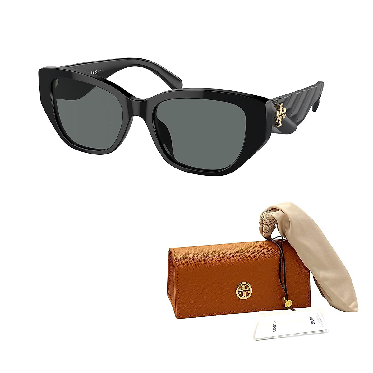 Tory Burch TY7196U 170981 53MM Black/Dark Grey Polarized Rectangular Sunglasses for Women + BUNDLE With Deisgner iWear Complimentary Eyewear Kit