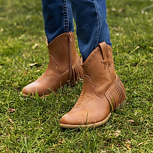 DREAM PAIRS Girls Cowgirl Cowboy Ankle Western Boots Side Zipper Riding Shoes with Tassel,Size 2 Little Kid,Camel,SDBO2302K
