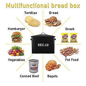 P&P CHEF Extra Large Black Bread Box with Lid, Metal Bread Storage Container for Farmhouse Kitchen Countertop, 13.1” X 11.81” X 7.2” Inches for Holding 2+ Loaves, Indoor & Outdoor Use