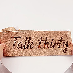 JunyRuny 30th Birthday Sash & Tiara Set Happy Birthday Decorations, Birthday Crowns for Women, 30th Birthday Tiara and Talk Thirty to me Sash, Birthday Gifts for Her (Rose Gold)