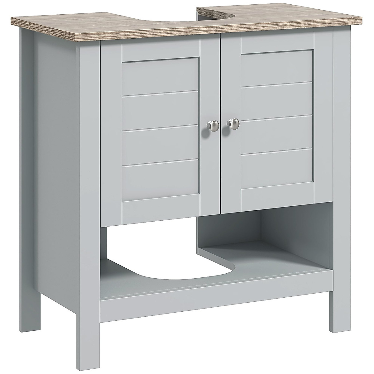 kleankin Pedestal Sink Storage Cabinet, Under Sink Cabinet, Bathroom Vanity Cabinet with Adjustable Shelf and Open Bottom Shelf, Gray