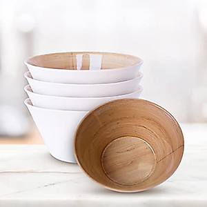 Consistently Creative 6-inch Melamine Bowl, 6 Bowl Set in Cream with Wood, Break Resistant Melamine Bowl