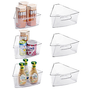 Oubonun Lazy Susan Organizers Set of 6, 10.2”x 9.4”x 4” Plastic Transparent Kitchen Cabinet Storage Bins with Handle, 4" Deep Container, 1/8 Wedge - Food Safe, BPA Free
