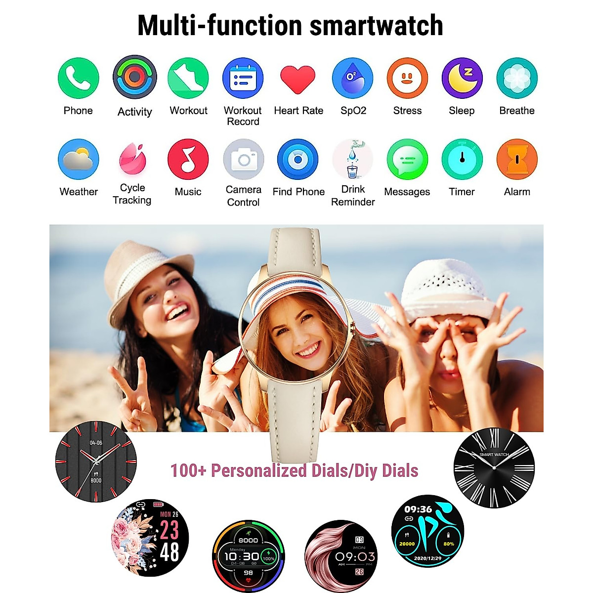 Holiday Smart Watches for Women with Answer Make Calls, 1.32" Ladies Fitness Watch with Heart Rate Monitor Sleep Step Counter Tracker, IP68 Waterproof Smartwatch for Android iOS Phone (2 Straps)