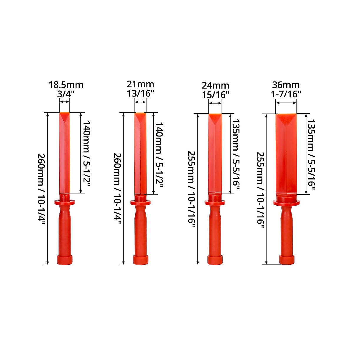 QWORK Plastic Chisel Scraper Set, 3/4", 7/8", 1", 1-1/2" Chemical Resistant Scraper Tool, No-marring Plastic Razor Scraper Remover Tool, Plastic Chisel Set for Removes Debris, Adhesives, Film, Paint