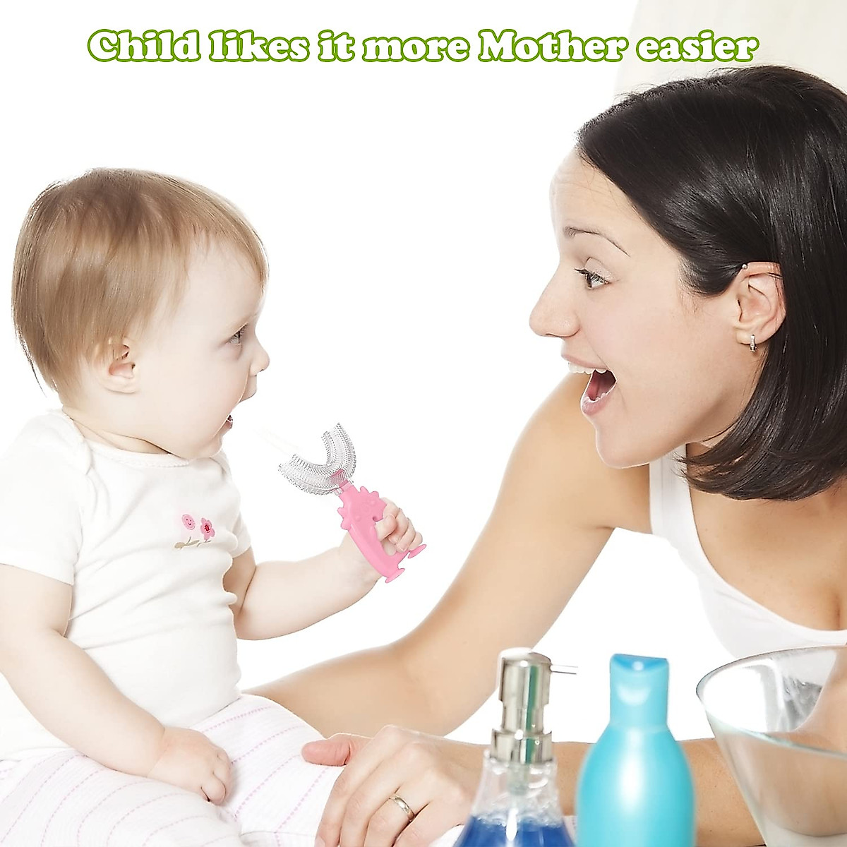 Qinerle 4 PCS U-Shaped Toothbrush Kids, Toddler Toothbrush with Food Grade Soft Silicone Brush Head, Manual Training Tooth Brush, 360° Oral Teeth Cleaning Design for Kids Age 6-12