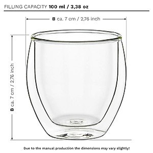 Creano Double Wall Espresso Glasses 3.5 OZ, Insulated Glass Cups - 6X 3.5oz (100ml)