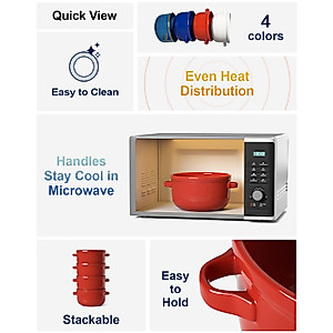 LE TAUCI Pasta Bowls 45 Oz+ Soup Bowls with Handles 28 Oz, Red