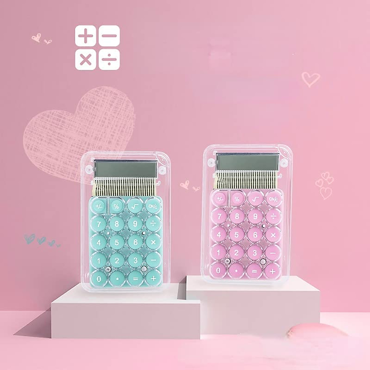 Mini Cute Calculator Kawaii Calculator Transparent Calculator Portable Pocket Calculator for Students and Kids (Green)