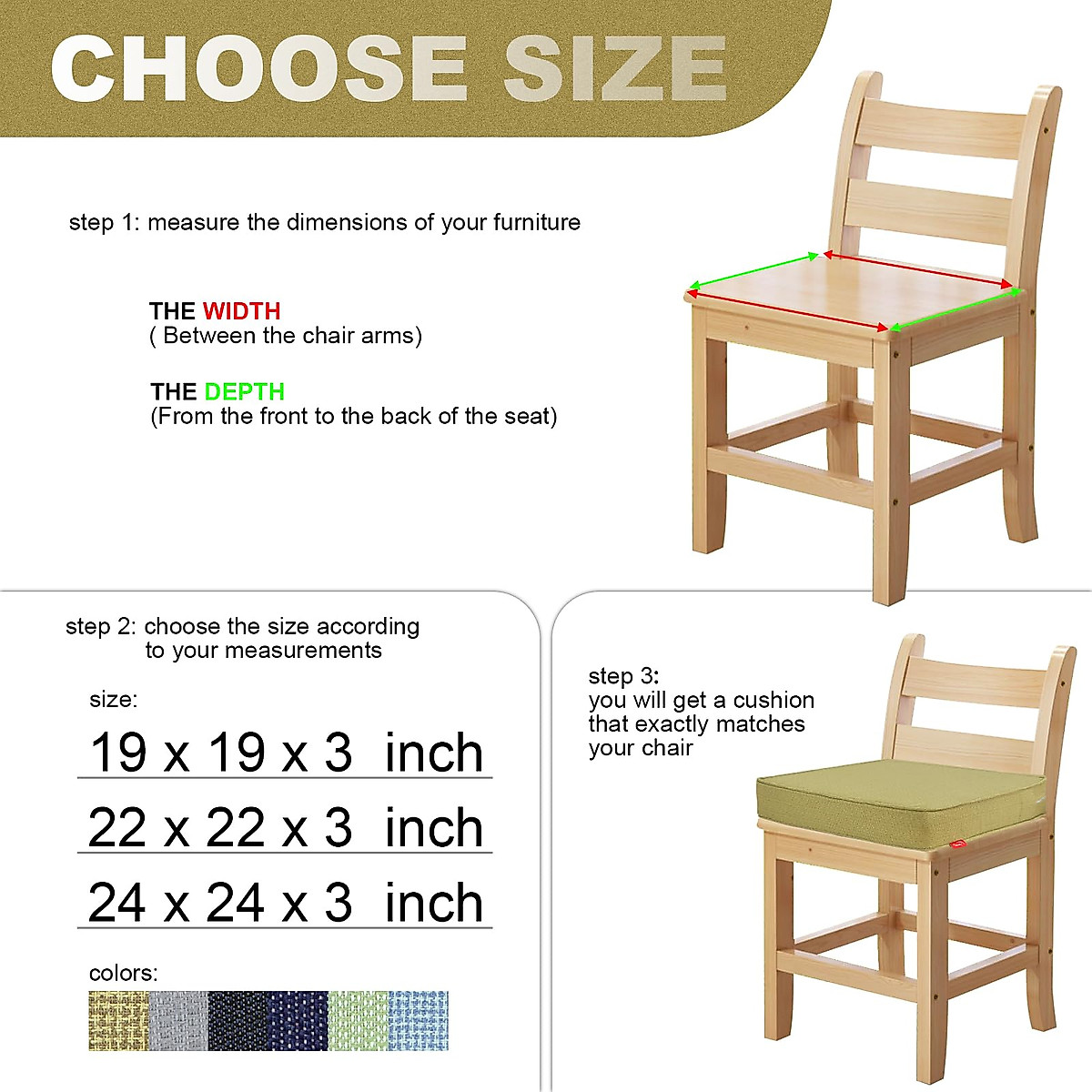 Pcinfuns Outdoor Chair Cushions,19 x 19 x 3 Inch Seat Cushions for Patio Furniture,Square Corner Patio Chair Cushion with Adjustable Straps,2 Pack,Ginger Yellow