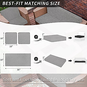 BRUXOLAY 3 Pack Patio Outdoor Cushion Covers, Waterproof and Fade Resistant Patio Furniture Cushion Covers for 4 Pack 4 Seat Wicker Rattan Patio Furniture, Only Cover 36x18x2,18x18x2,Gray