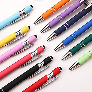 Oddmoal Ballpoint Pen with Stylus Tip, Soft Touch Click Metal Pen, 1.0mm Medium Point, Black Ink, 12 Count(Mixed Color)