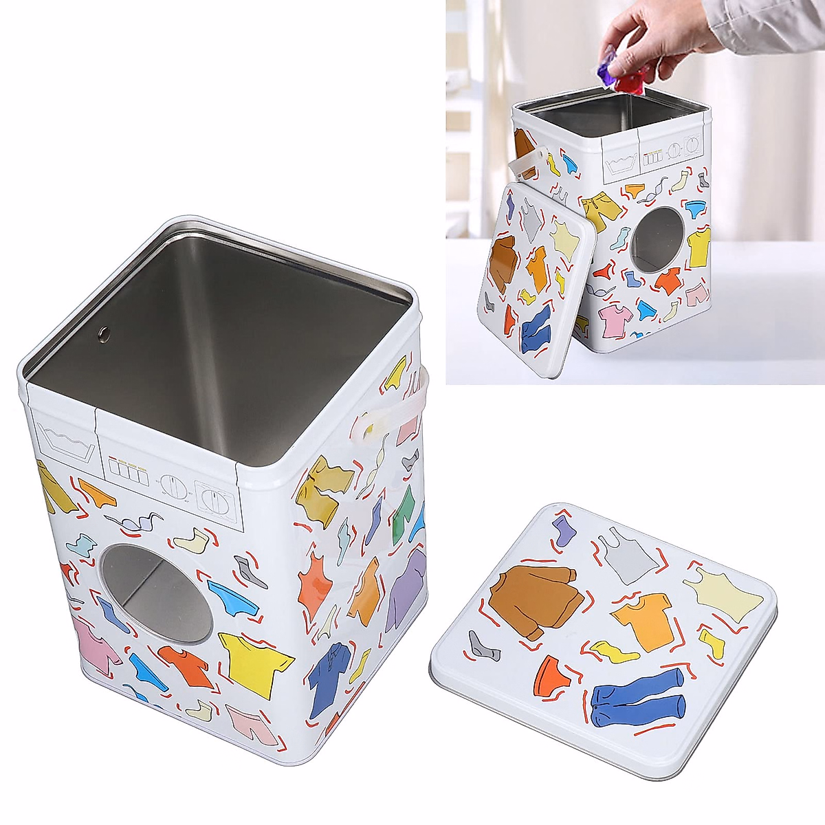Laundry Detergent Container Laundry Powder Bin with Perspective Lid Washing Powder Storage Tin Large Capacity Storage Box for Pods Tablets