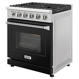 KOSTCH 30 inch Professional Freestanding Pro-Style Natural Gas Range or Liquid Propane Gas Range with 5 Burners, 4.55 cu.ft. Oven Capacity, in Stainless Steel - KOS-30RG03M (Black)