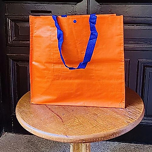 Little Fire Craft Reusable Grocery Bag Woven Plastic Shopping Bags Gift Bag Heavy Duty Moving Bag Lightweight Durable Foldable 3 Pack Orange