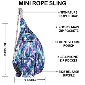 KAVU Mini Rope Sling Pack with Adjustable Rope Shoulder Strap - Glacier Ikat