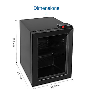 ADT Mini Freezer with Display Glass Door 2.1 Cu Ft Small Freezer with 2 Removable Shelves 7 Temperature Settings -8°F to 14°F Perfect for Liquor and Ice Cream